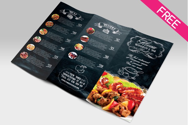 Free Restaurant & Bar Food Menu Tri-fold – Free PSD Templates