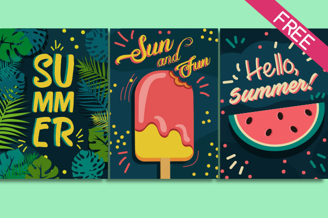 Free Set Of Bright Summer Cards – Free PSD Templates