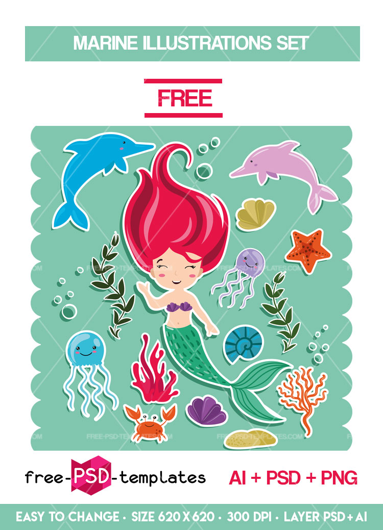 Free Marine Illustrations Set – Free PSD Templates