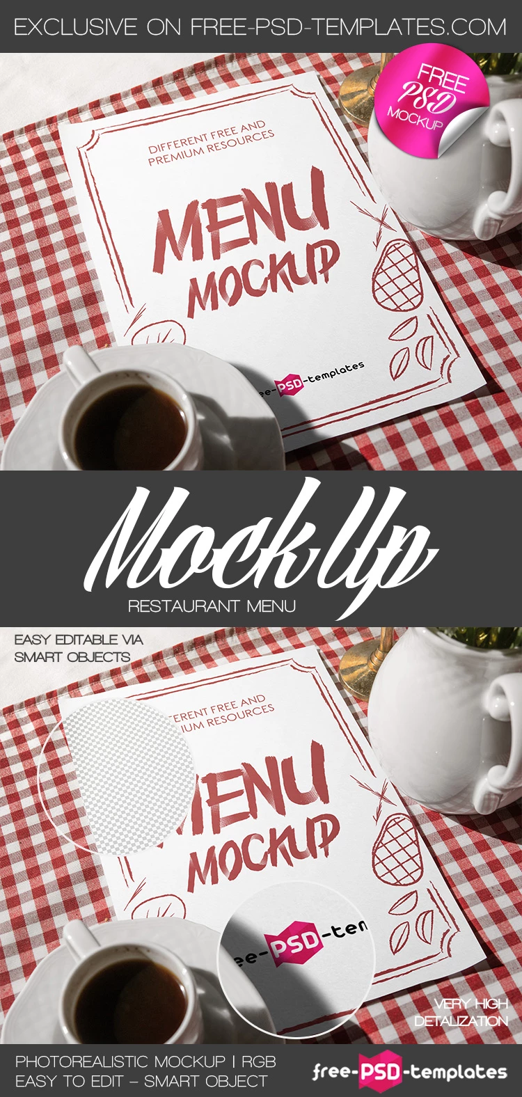 Free Restaurant Menu Mockup PSD Templates for Photoshop