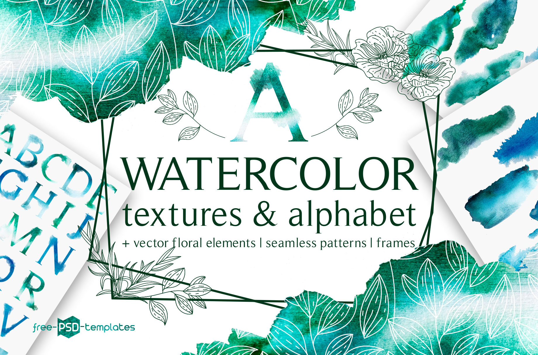 Free Watercolor Textures and Alphabet – Free PSD Templates