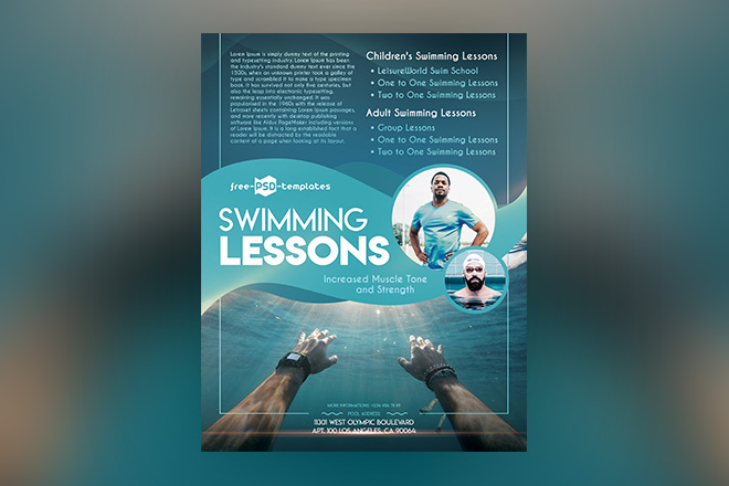 Free Swimming Lessons Flyer in PSD – Free PSD Templates
