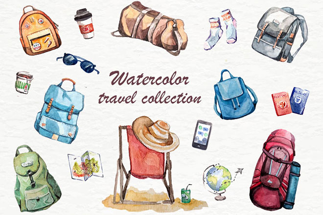 Free Watercolor Travel Collection – Free PSD Templates