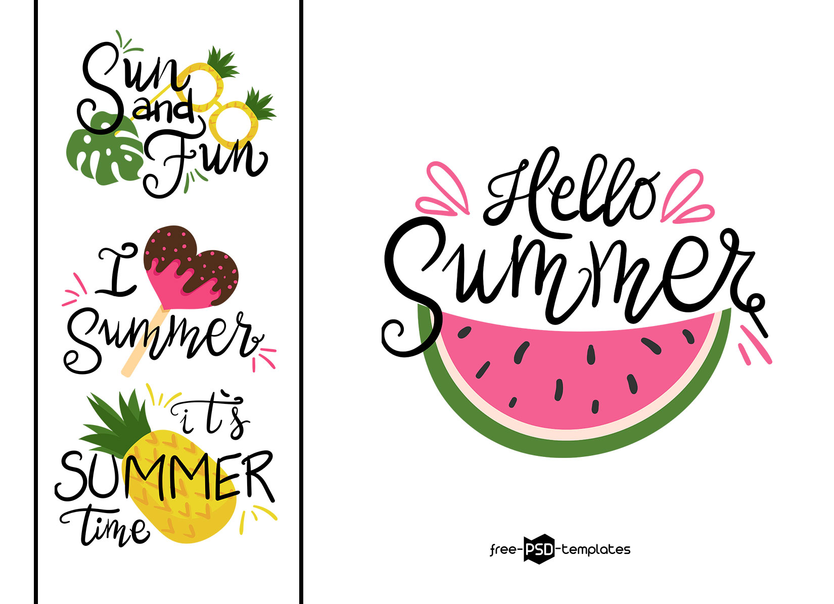 6 Free Hand Drawn Summer Lettering – Free PSD Templates