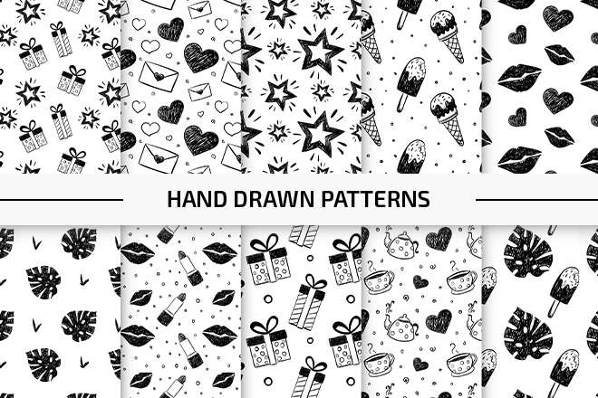 10 Free Hand Drawn Vector Patterns Set – Free PSD Templates