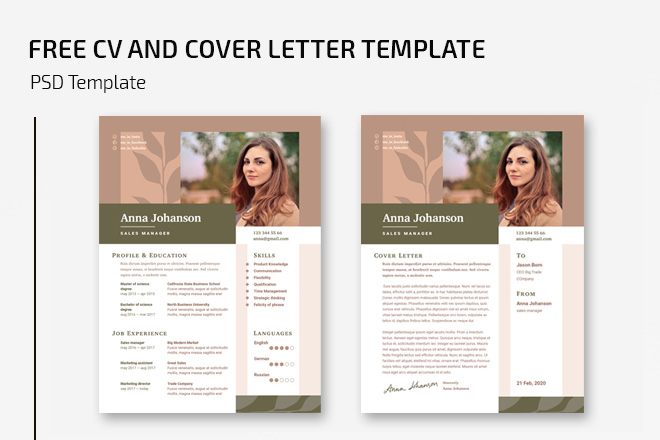 Free CV and Cover Letter Template – Free PSD Templates