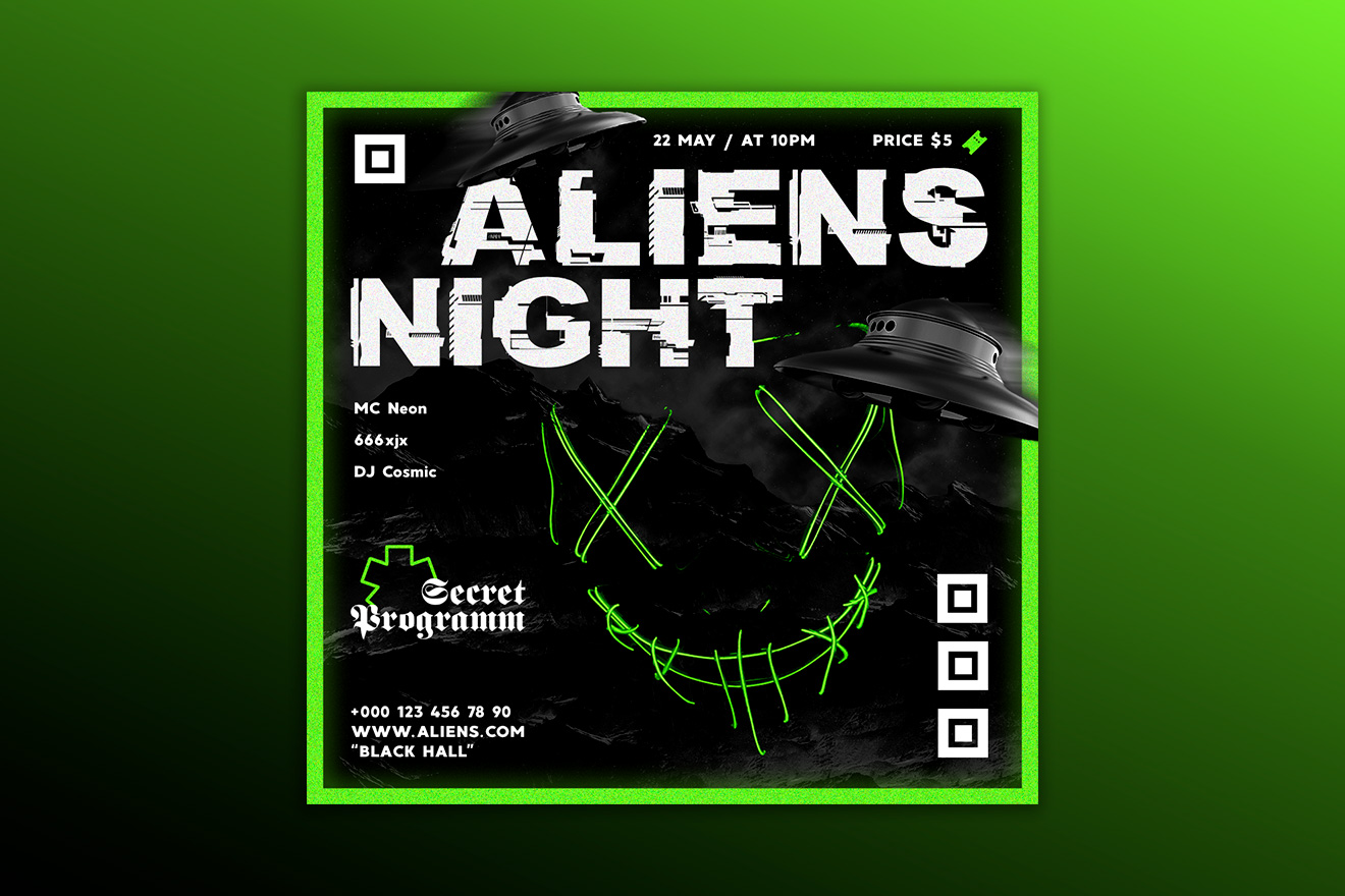 Free Aliens Night Banner Set Template – Free PSD Templates