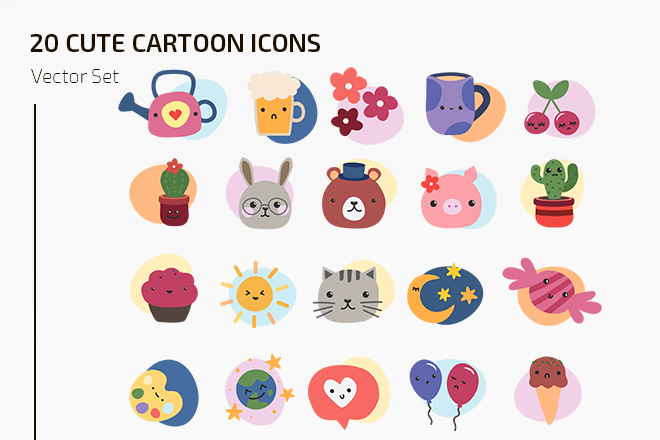 Cute Cartoon Icons Set Templates – Free PSD Templates