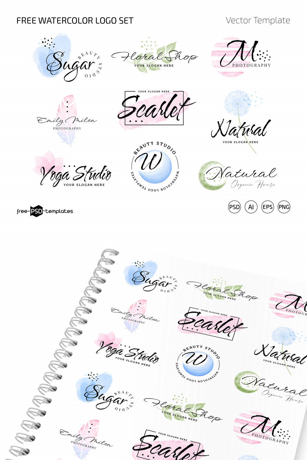 Free Watercolor Logo Set (PSD, Vector) – Free PSD Templates