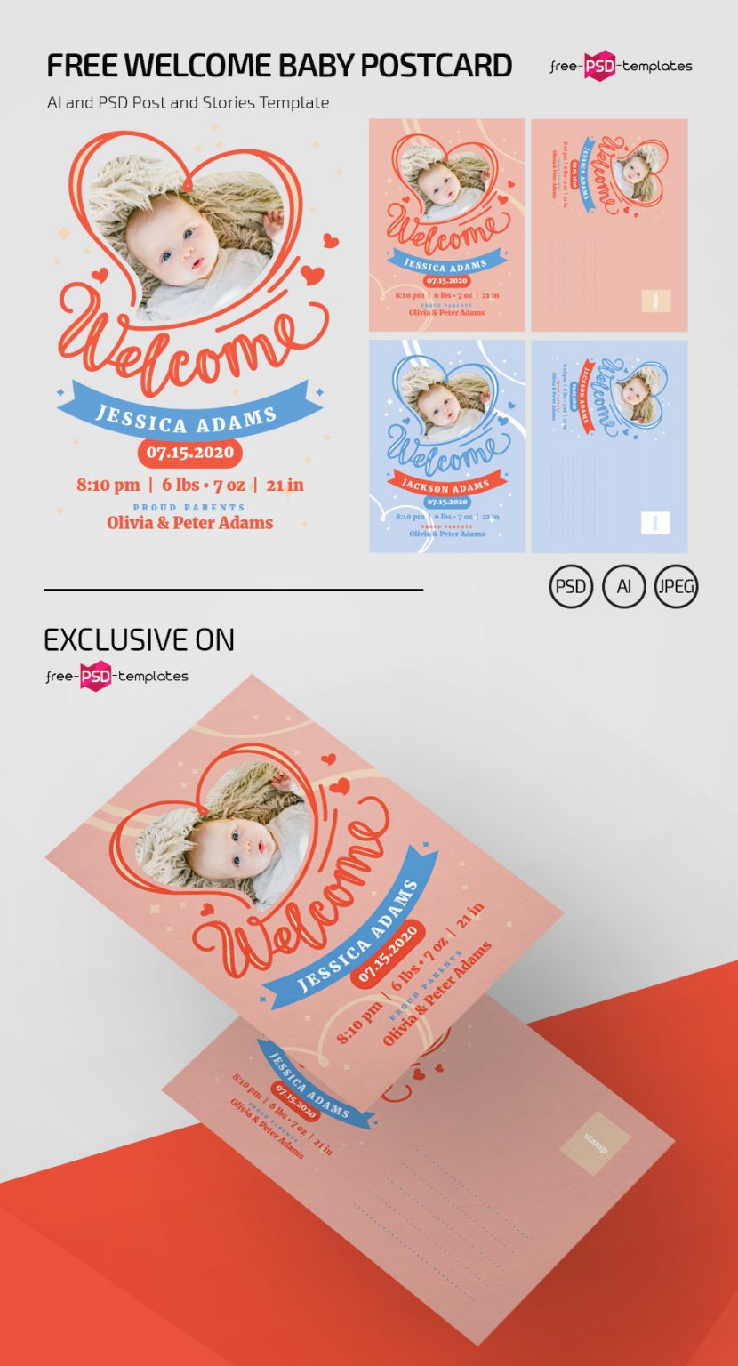 Free Welcome Baby Postcard – Free PSD Templates