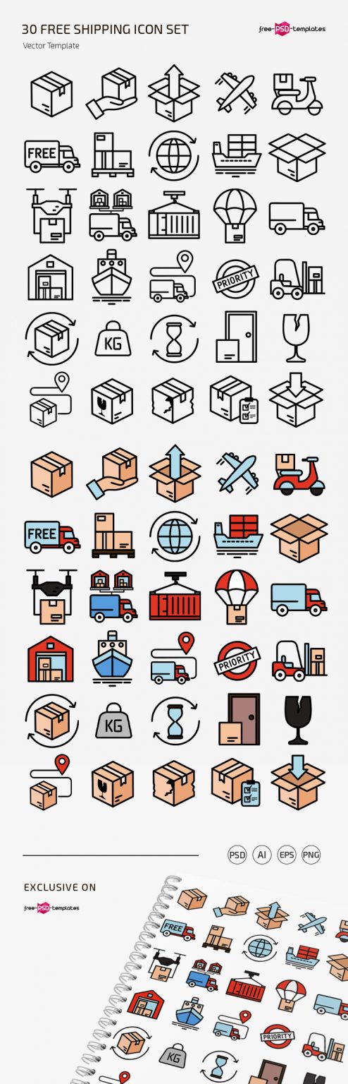 Free Shipping Vector Icon Set in EPS + PSD – Free PSD Templates