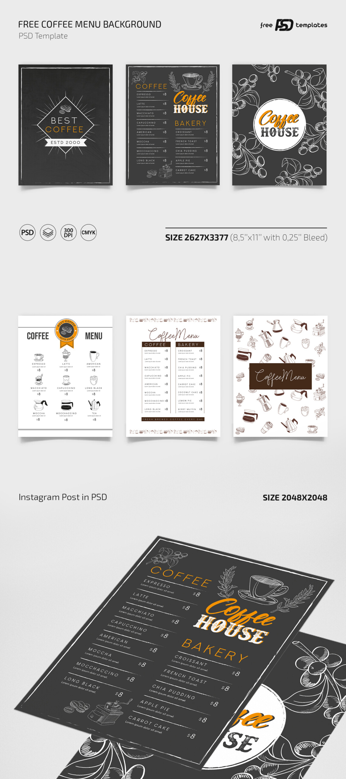Coffee Shop Menu Background Vector Card, Menu With Sketch Of Coffe Set