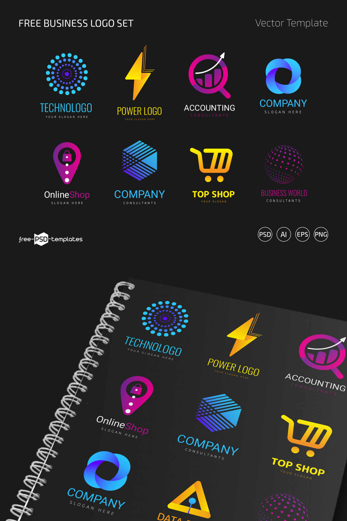 Free Business Logo PSD Templates Set + Vector – Free PSD Templates