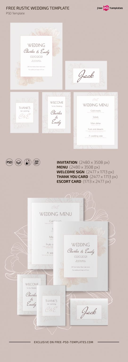 Free Rustic Wedding Template Set in PSD – Free PSD Templates