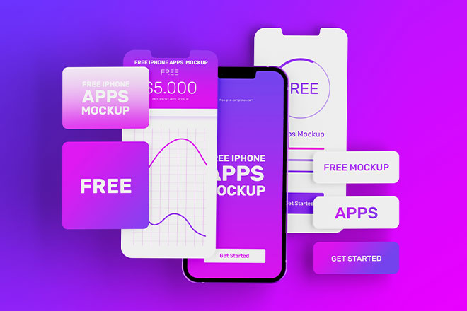 Free iPhone Apps Mockup Set – Free PSD Templates