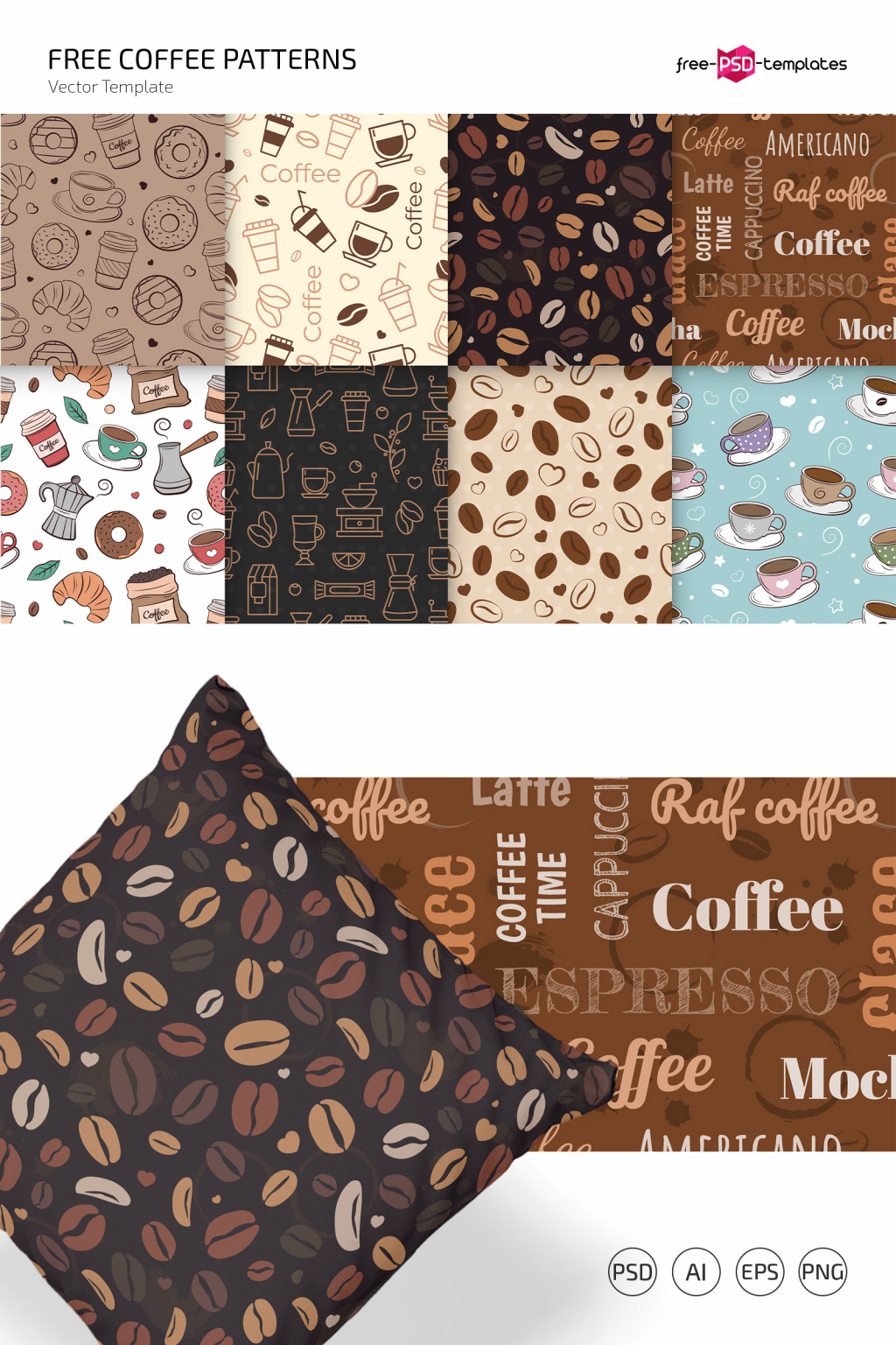 Free Coffee Pattern Set (AI, EPS, PSD) – Free PSD Templates