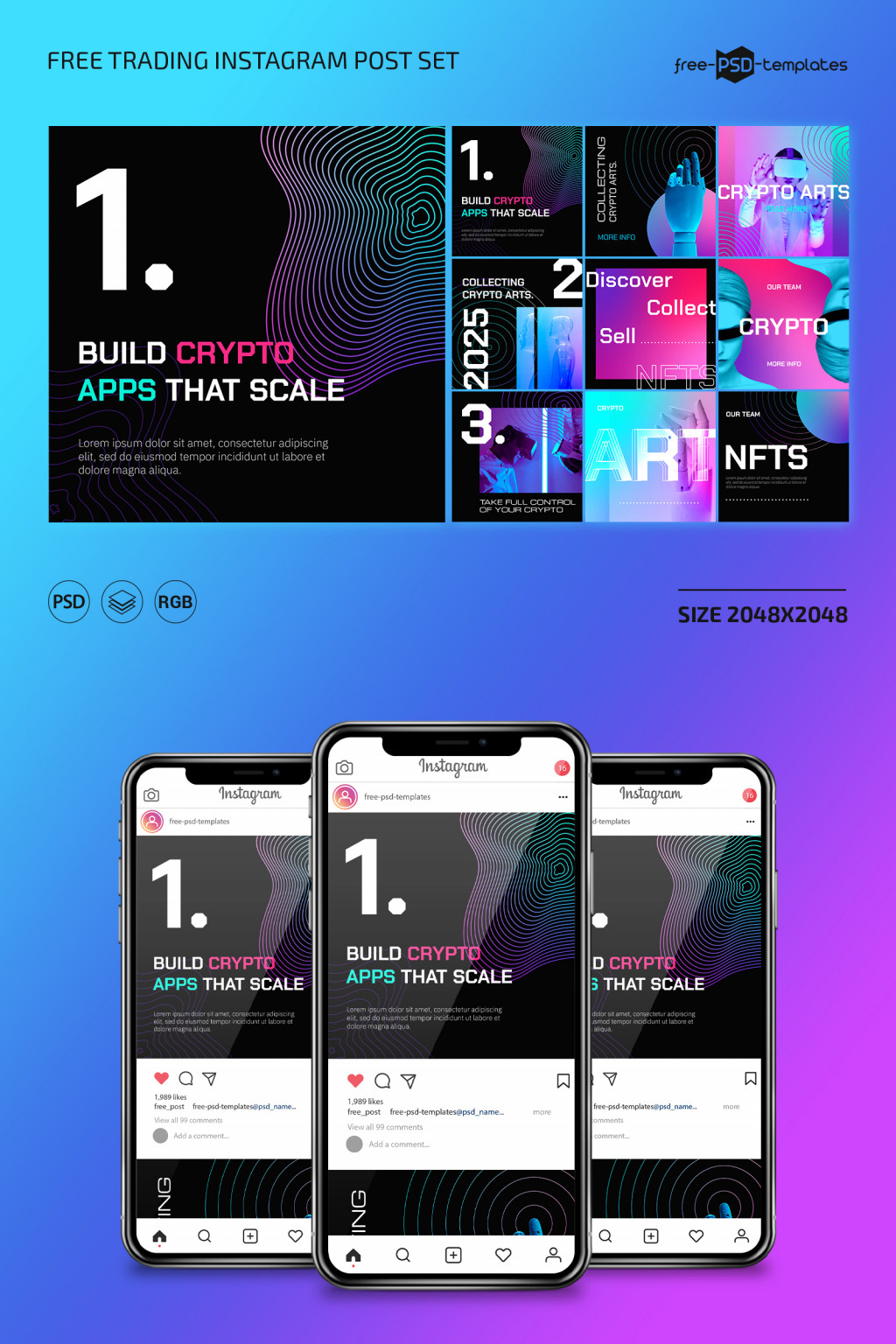 Free Crypto Instagram Post Set in PSD – Free PSD Templates