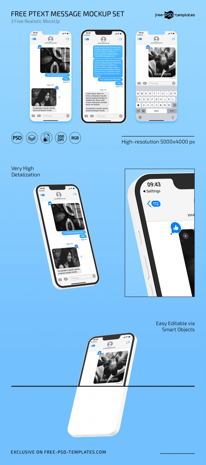 Free Text Message Mockup Set – Free PSD Templates