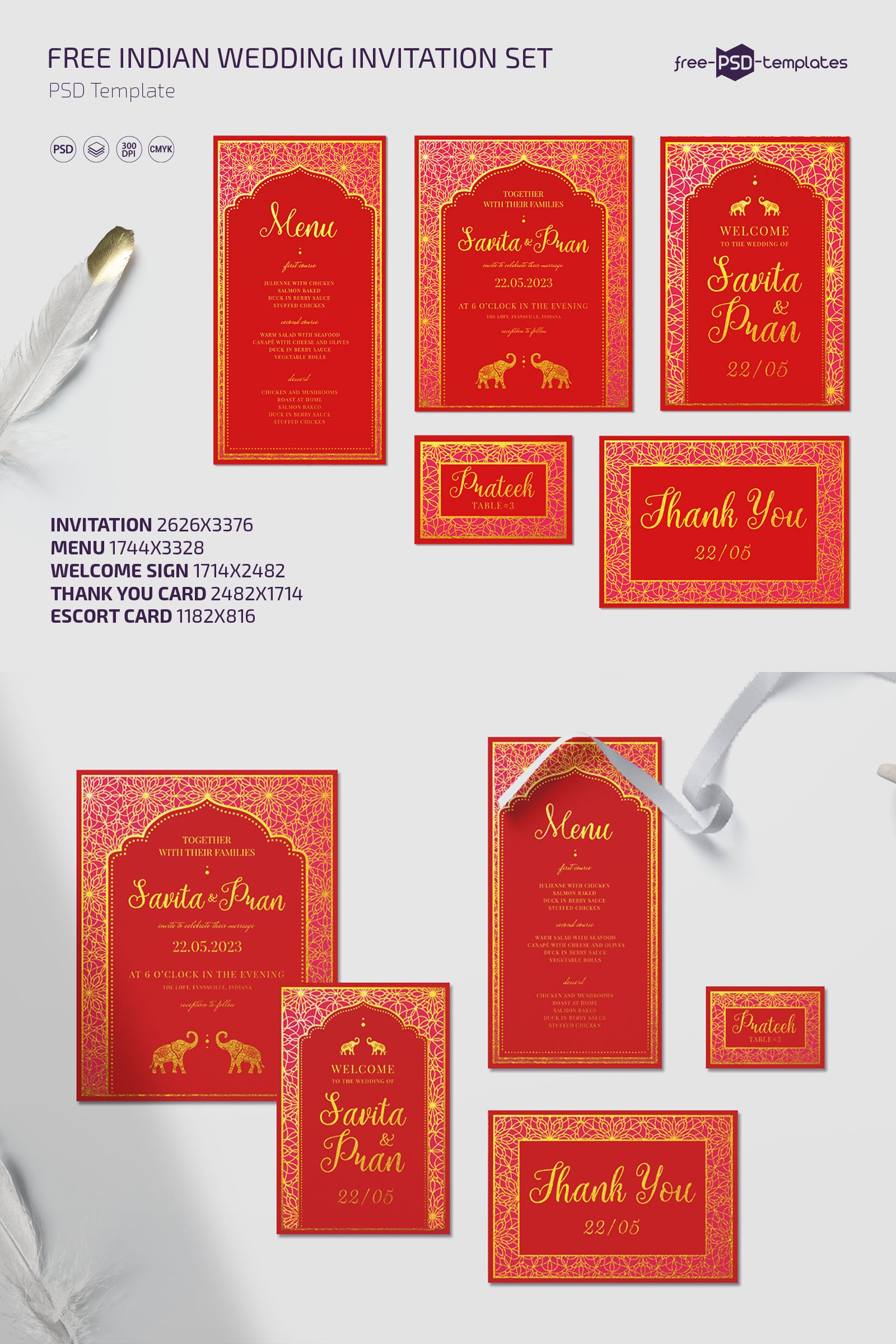 Free Indian Wedding Invitation Set In PSD Free PSD Templates