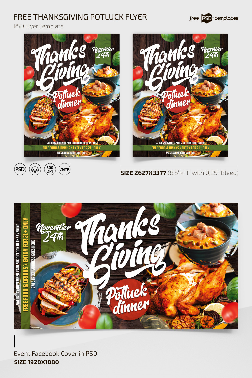 Free Thanksgiving Potluck Flyer Template + Instagram Post (PSD)