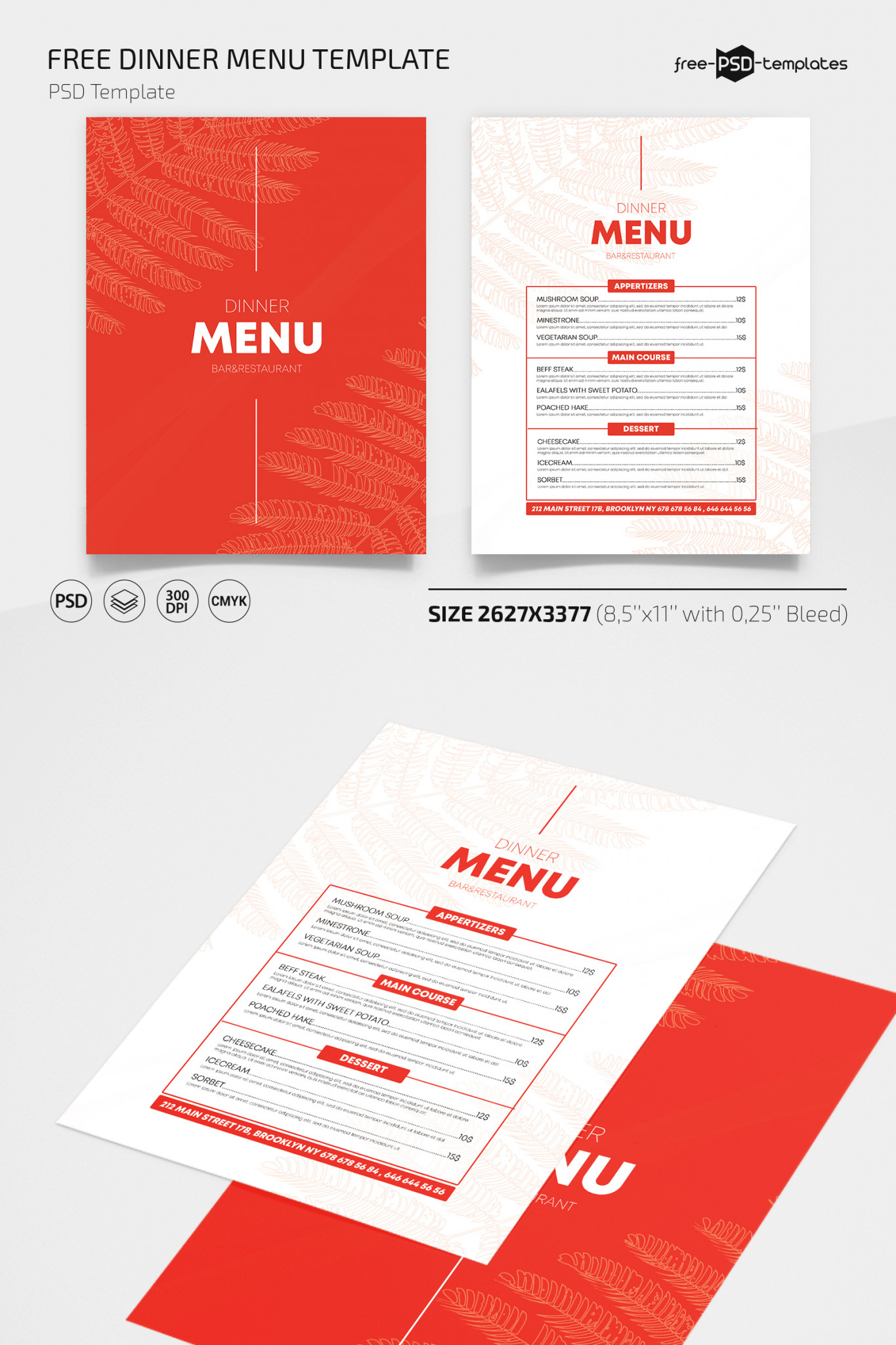 Free Dinner Menu Template for Photoshop (PSD)