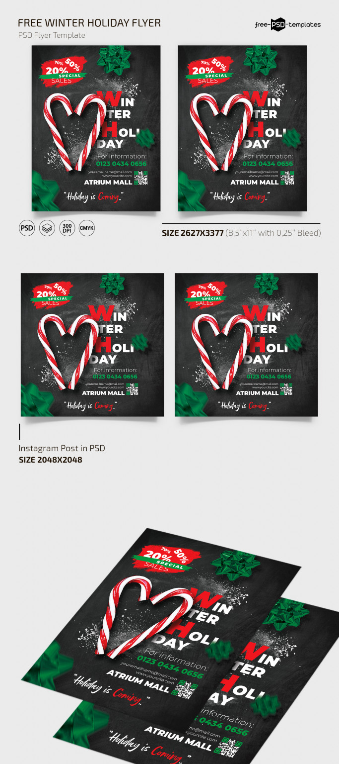 Free Winter Holiday Template + Instagram Post (PSD)