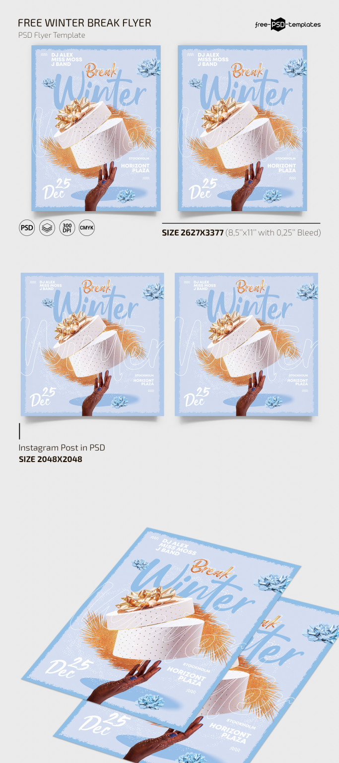 Free Winter Break Flyer Template + Instagram Post (PSD)
