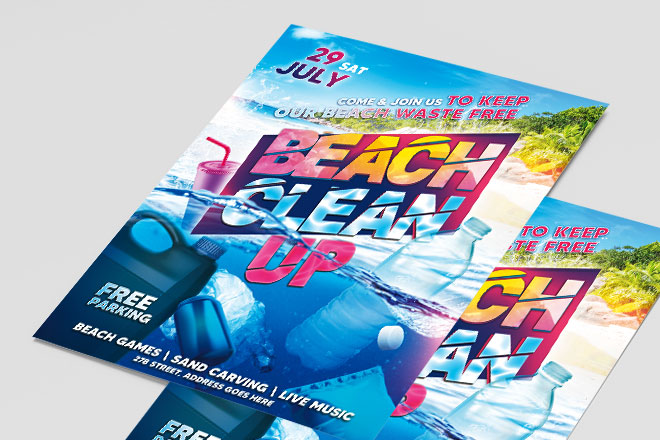 Free Beach Clean Up Flyer Template + Instagram Post (PSD)