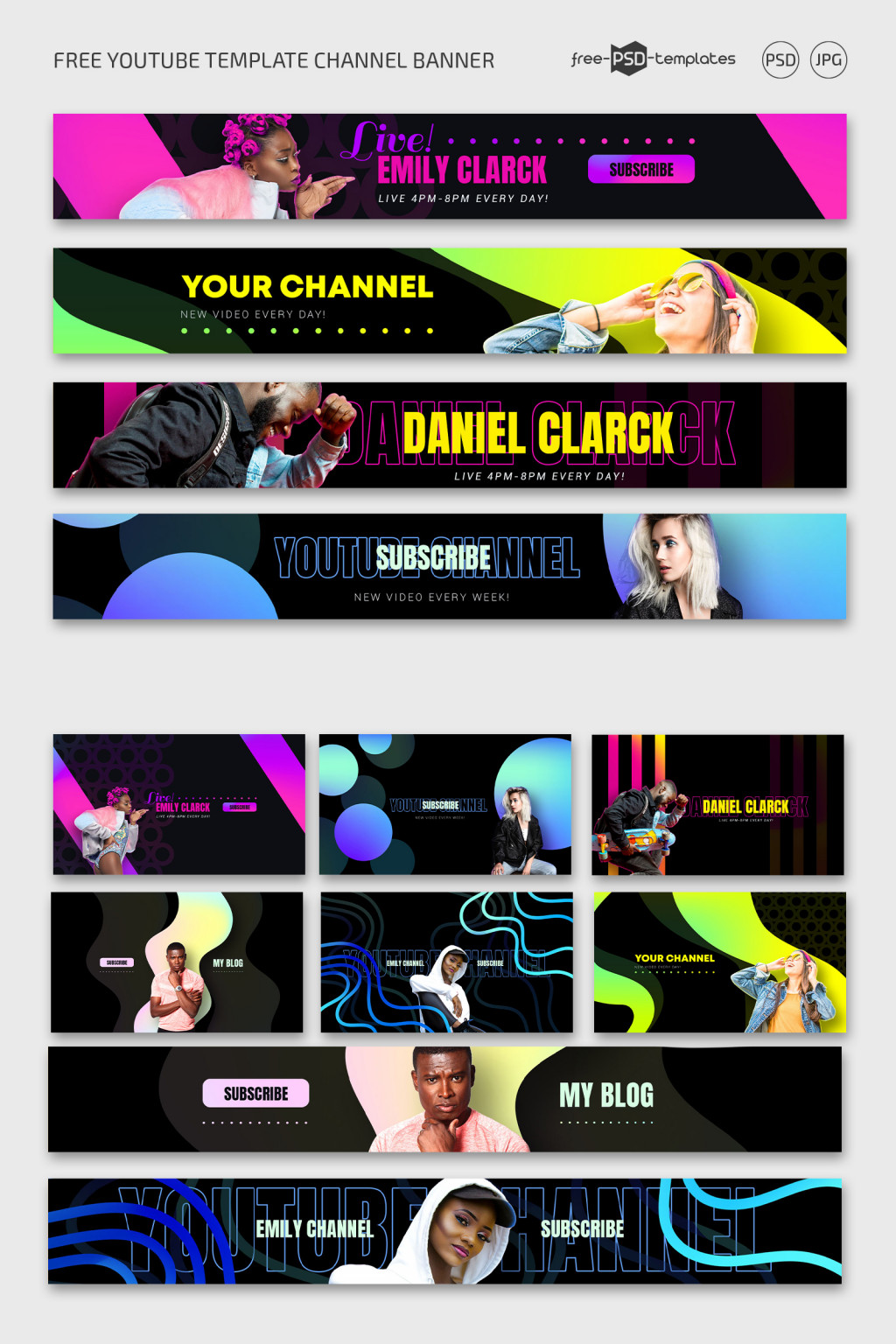 Free Youtube Template Channel Banner for Photoshop (PSD)