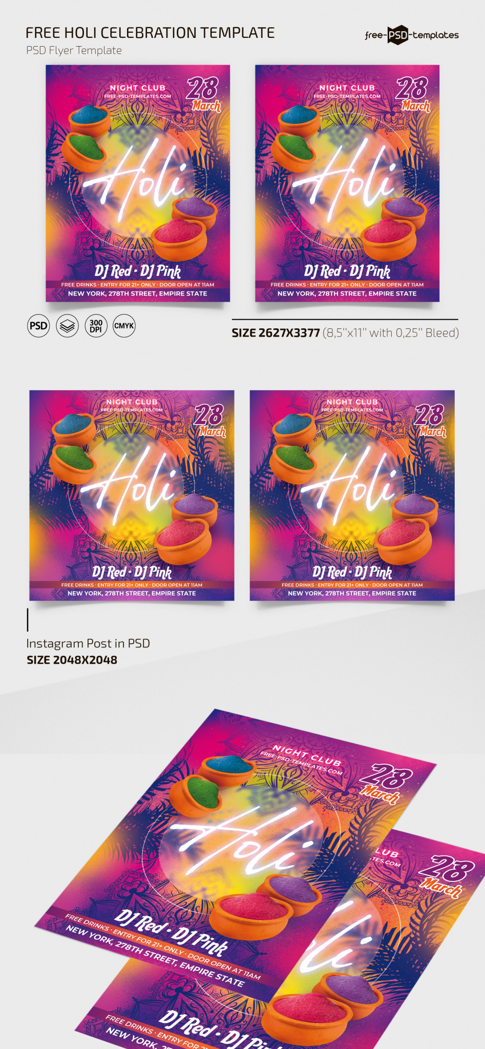Free Holi Flyer Template for Photoshop (PSD)