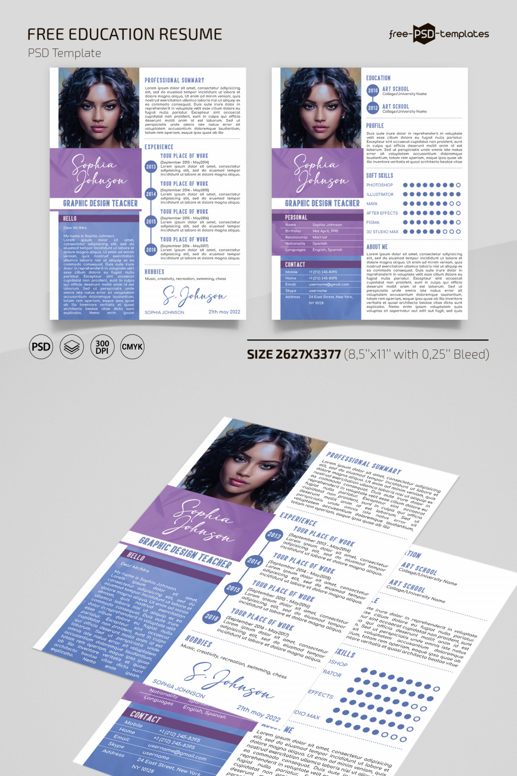 Free Education Resume Template for Photoshop (PSD)