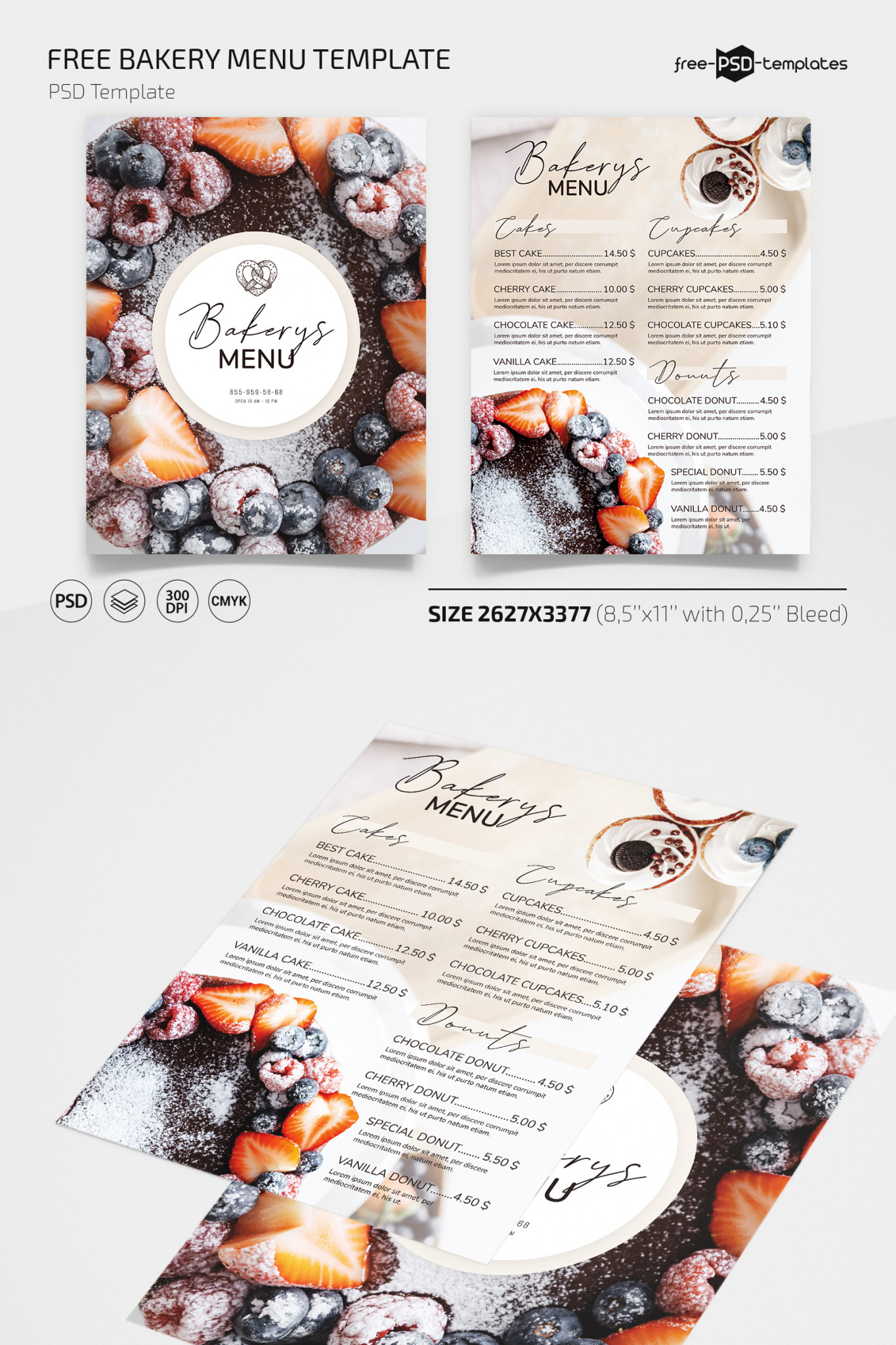 Free Bakery Menu Template for Photoshop (PSD)