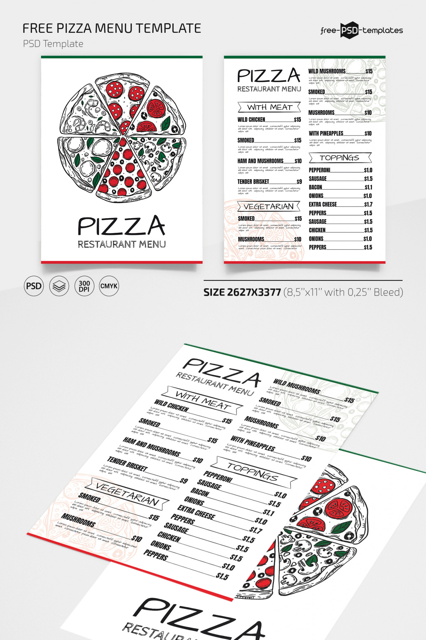 Free Pizza Menu Template for Photoshop (PSD)