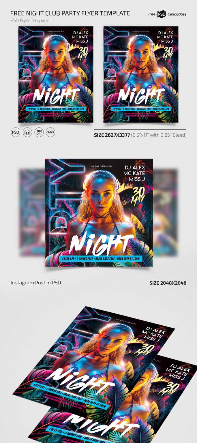 Free Night Club Party Flyer for Photoshop (PSD)