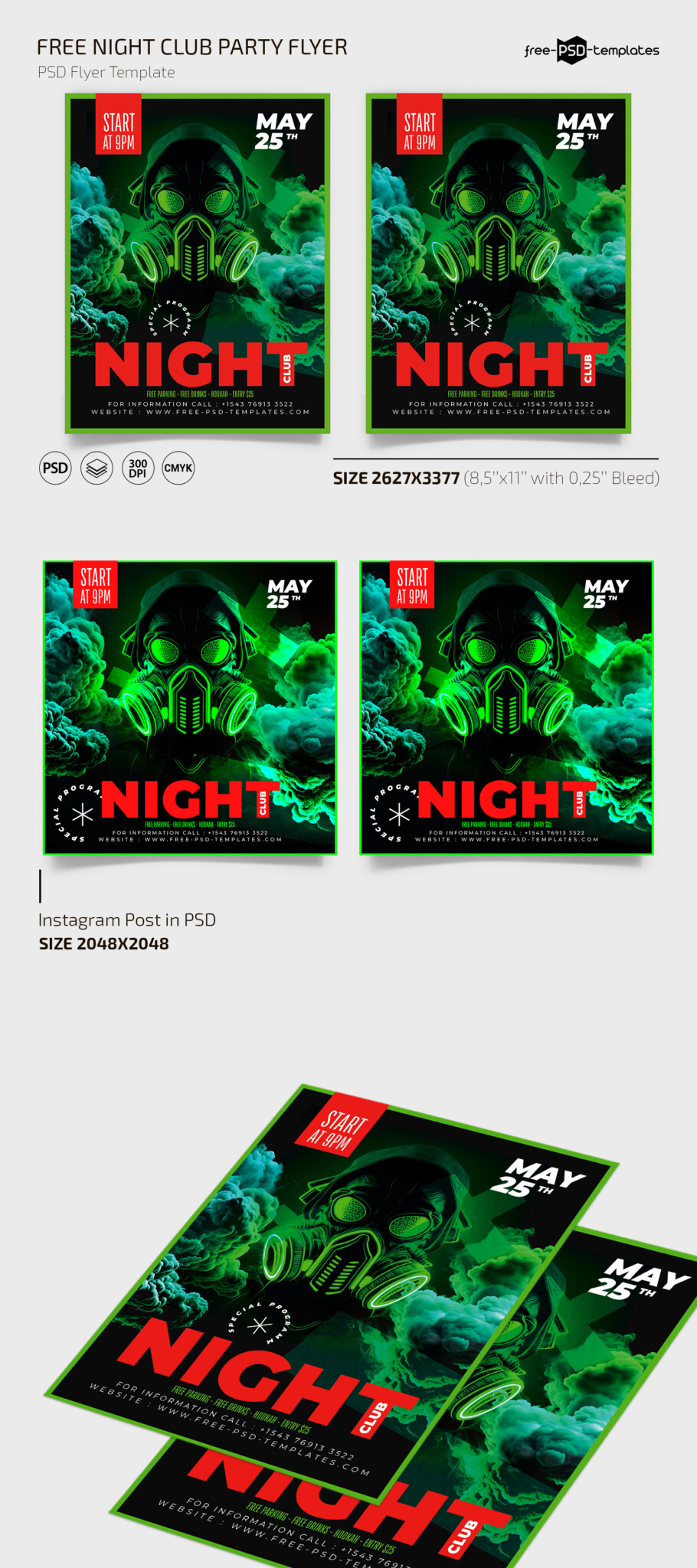 Free Night Club Party Flyer Template and Instagram Post in PSD