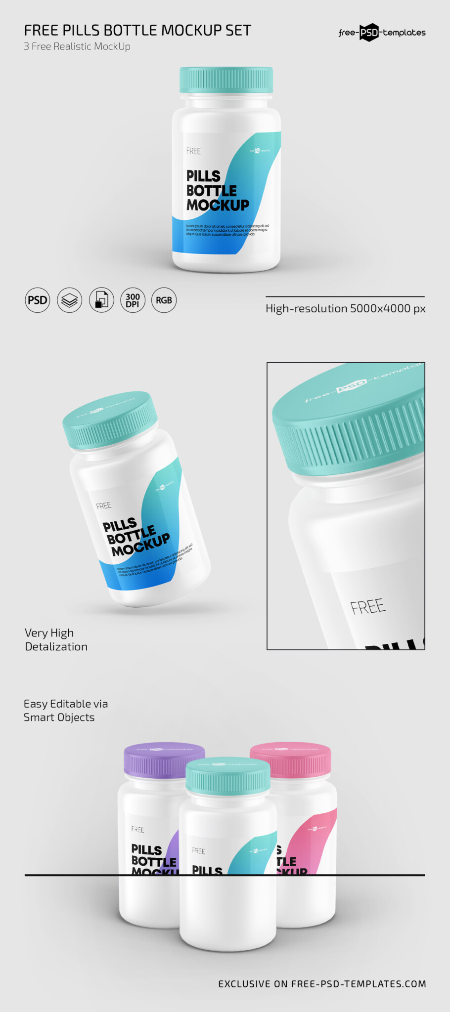Free Pills Bottle Mockup for Photoshop (PSD)