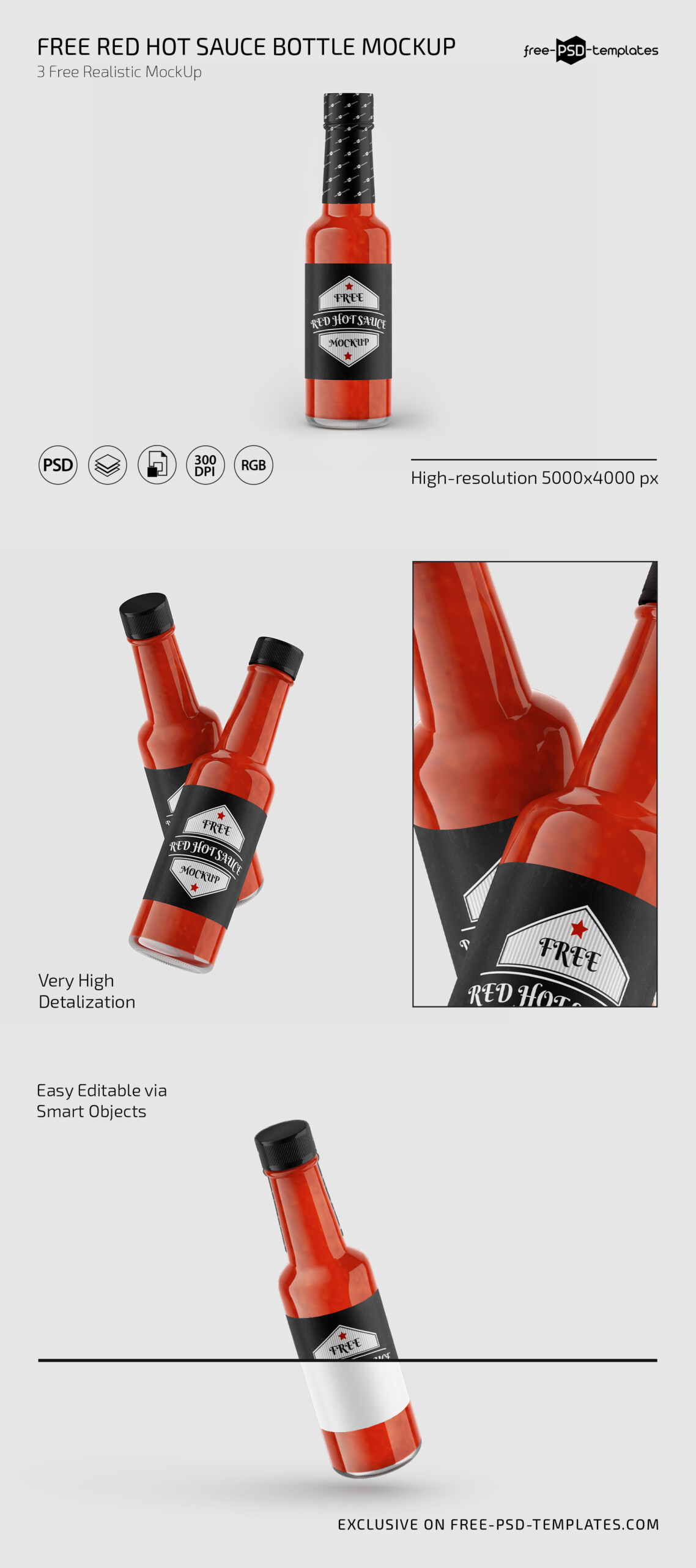 Free Red Hot Sauce Bottle Mockup for Photoshop (PSD)