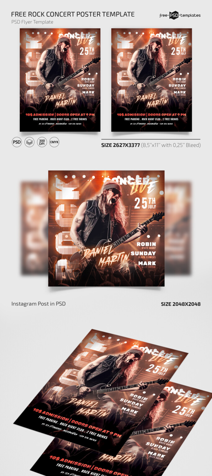 Free Rock Concert Poster for Photoshop (PSD)
