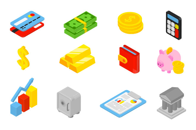 Free Finance Isometric Icons Set in PSD, AI, PNG, and EPS