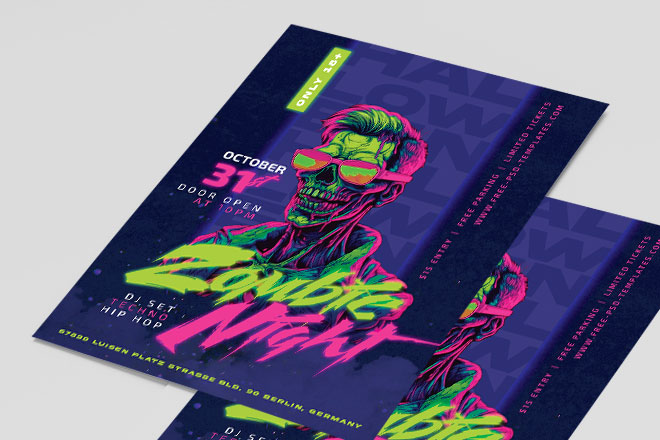 Free Halloween Zombie Night Flyer Template + Instagram Post (PSD)