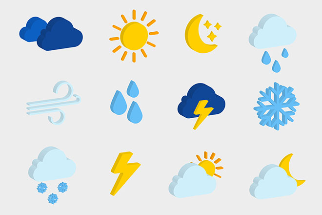 Free Weather Isometric Icons Pack (PSD, AI, EPS, PNG)