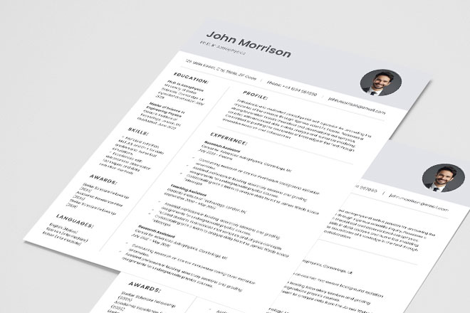 Free Simple Grey Resume PSD Template for Photoshop
