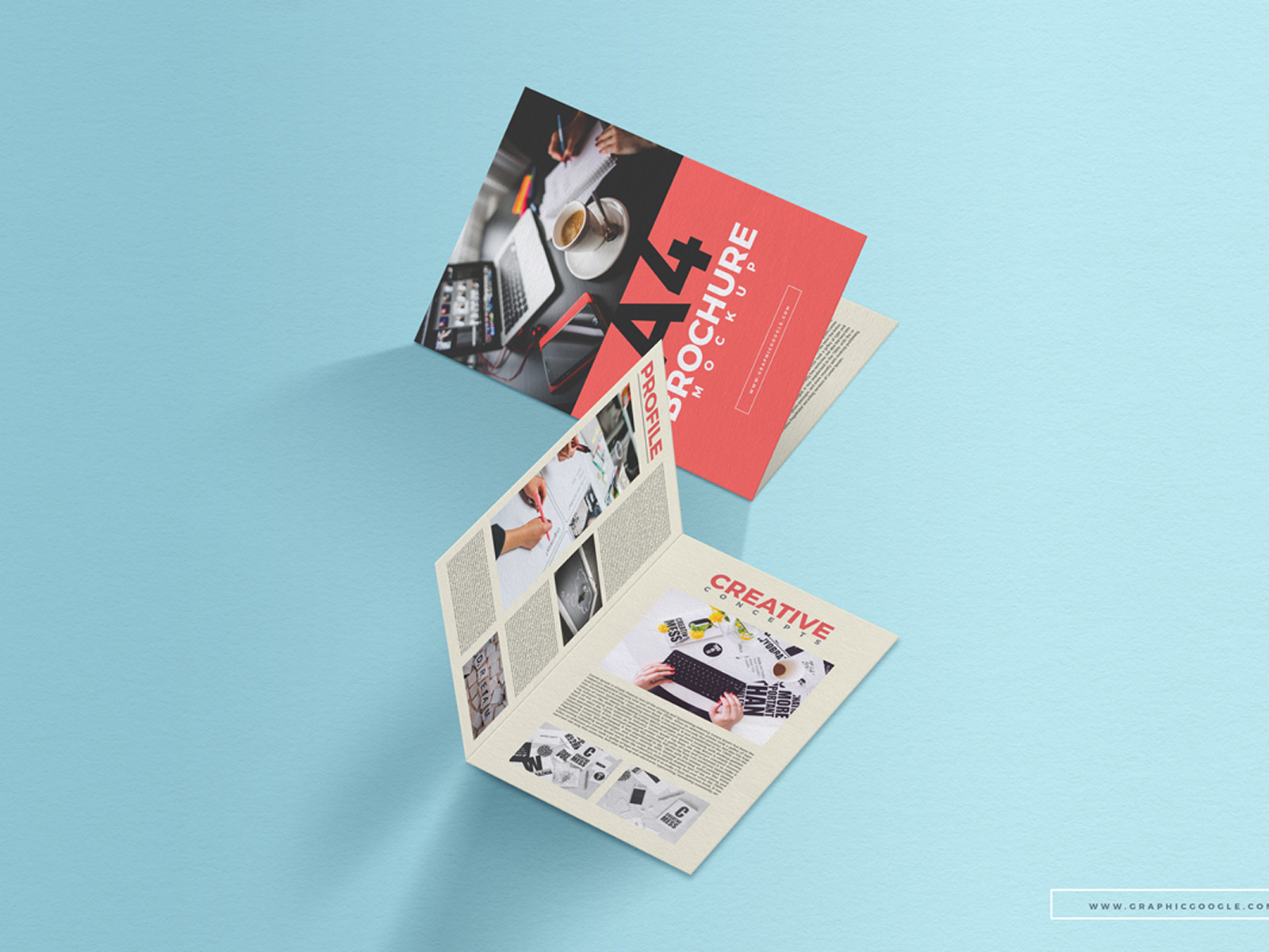 Free A4 Folded Brochure Mockup PSD Template for Photoshop