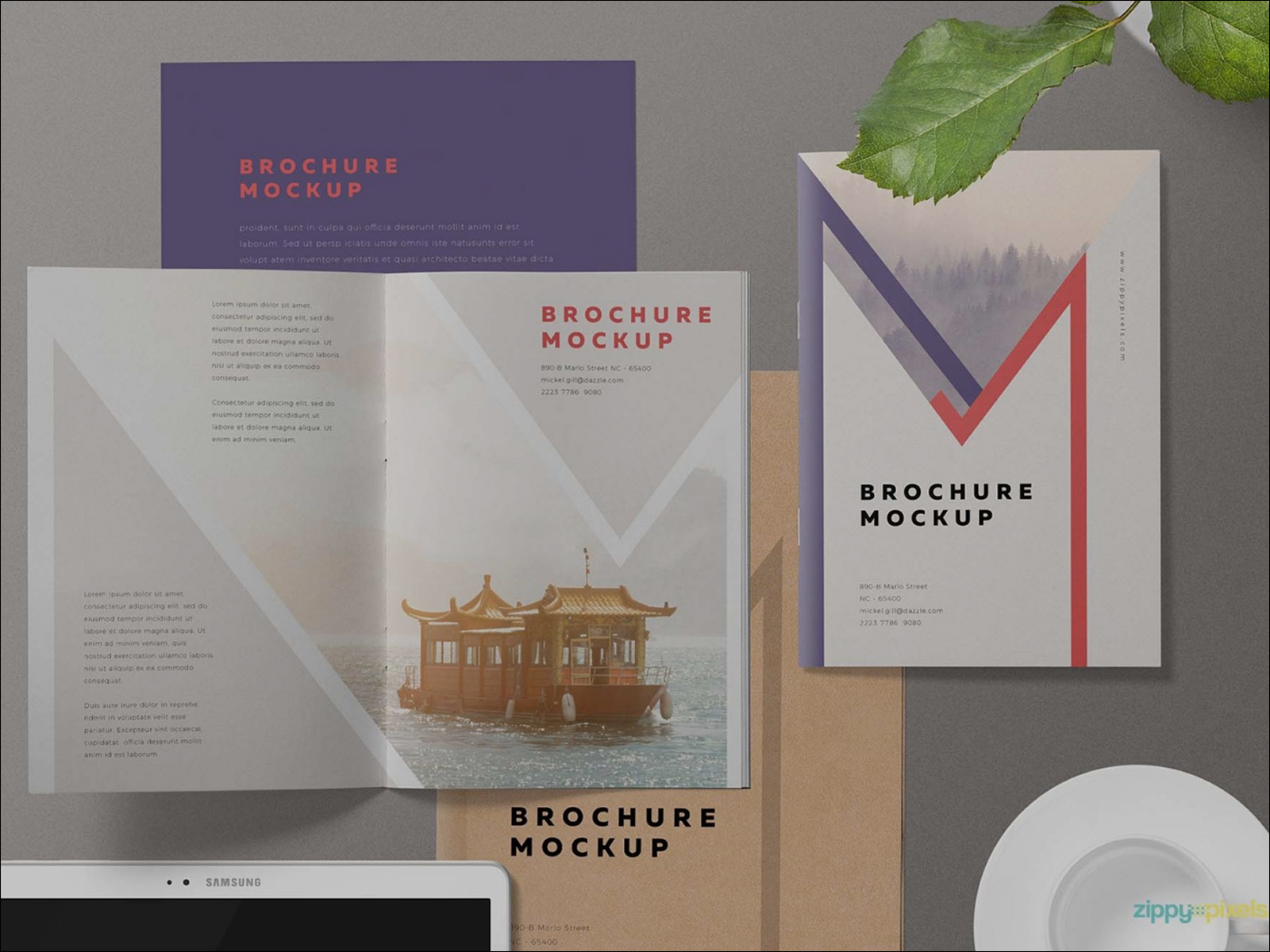 Free A5 Brochure Mockup Scene PSD for Photoshop