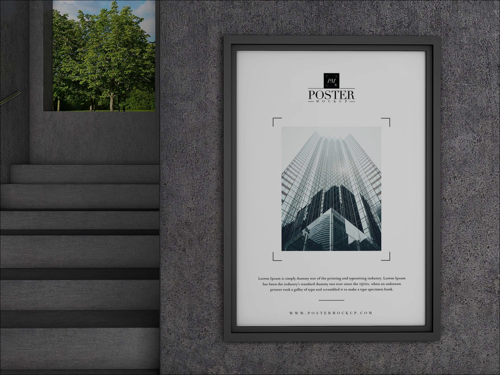 Free Interior Concrete Wall Poster Mockup PSD for Photoshop