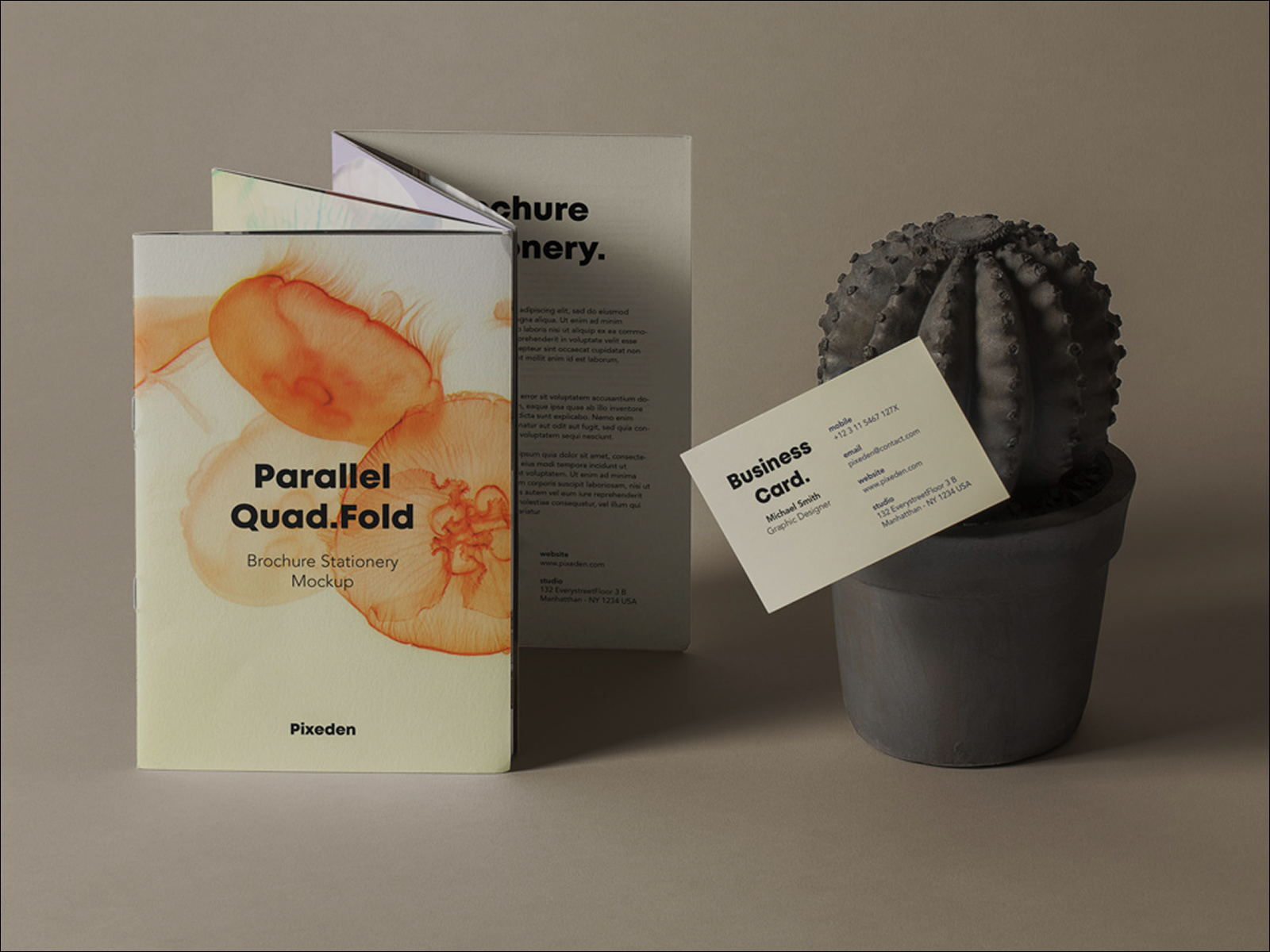 Free Quad Fold Brochure Mockup PSD for Photoshop