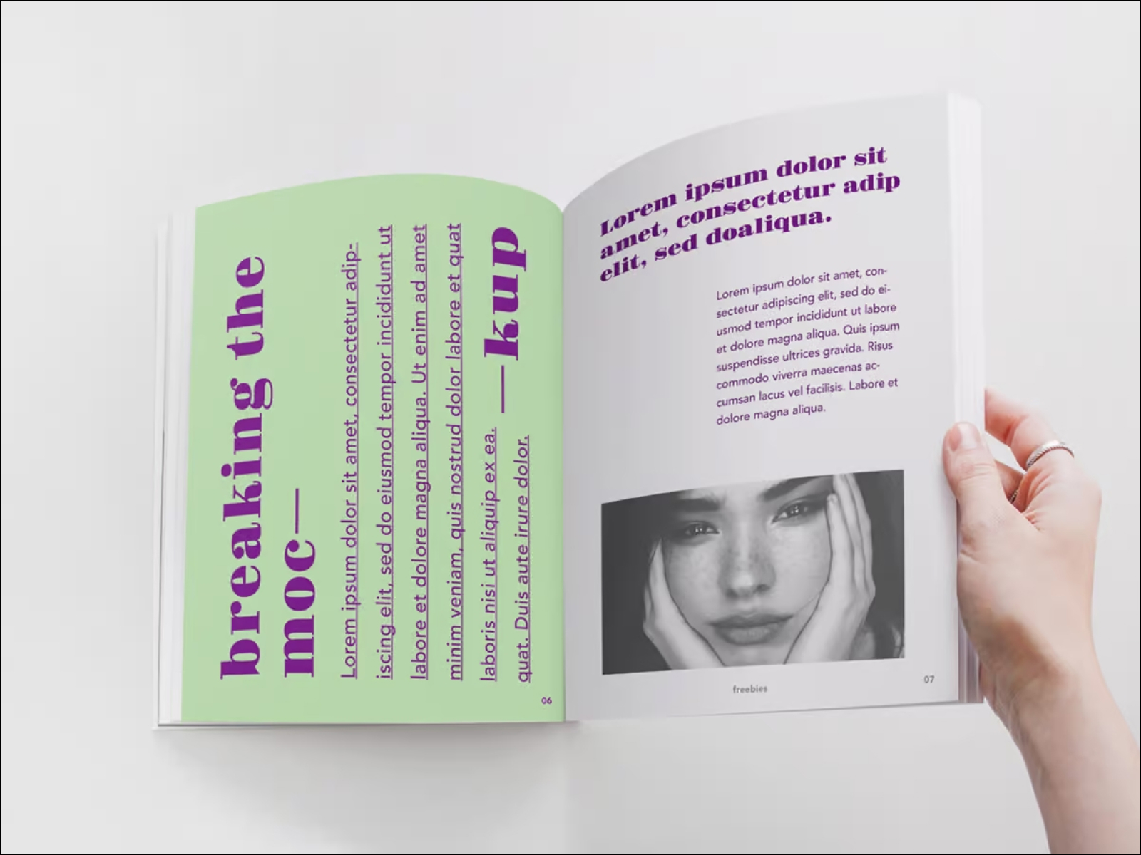 Free Hand Opening A Magazine PSD Mockup