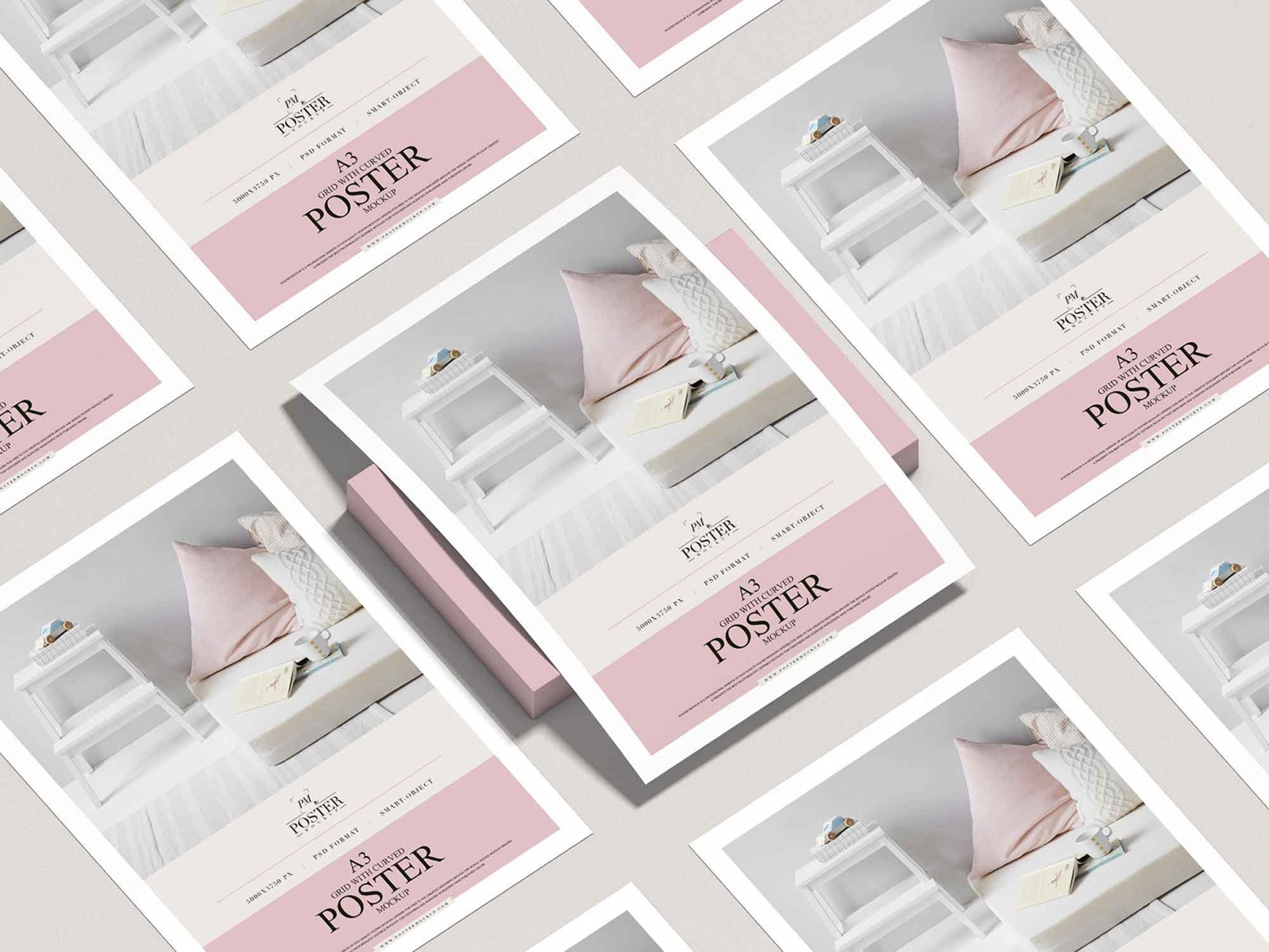 Free A3 Grid With Curved Poster Mockup PSD For Photoshop