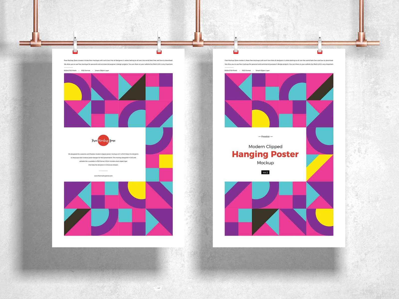 Free Clipped Hanging Posters PSD Mockup for Photoshop