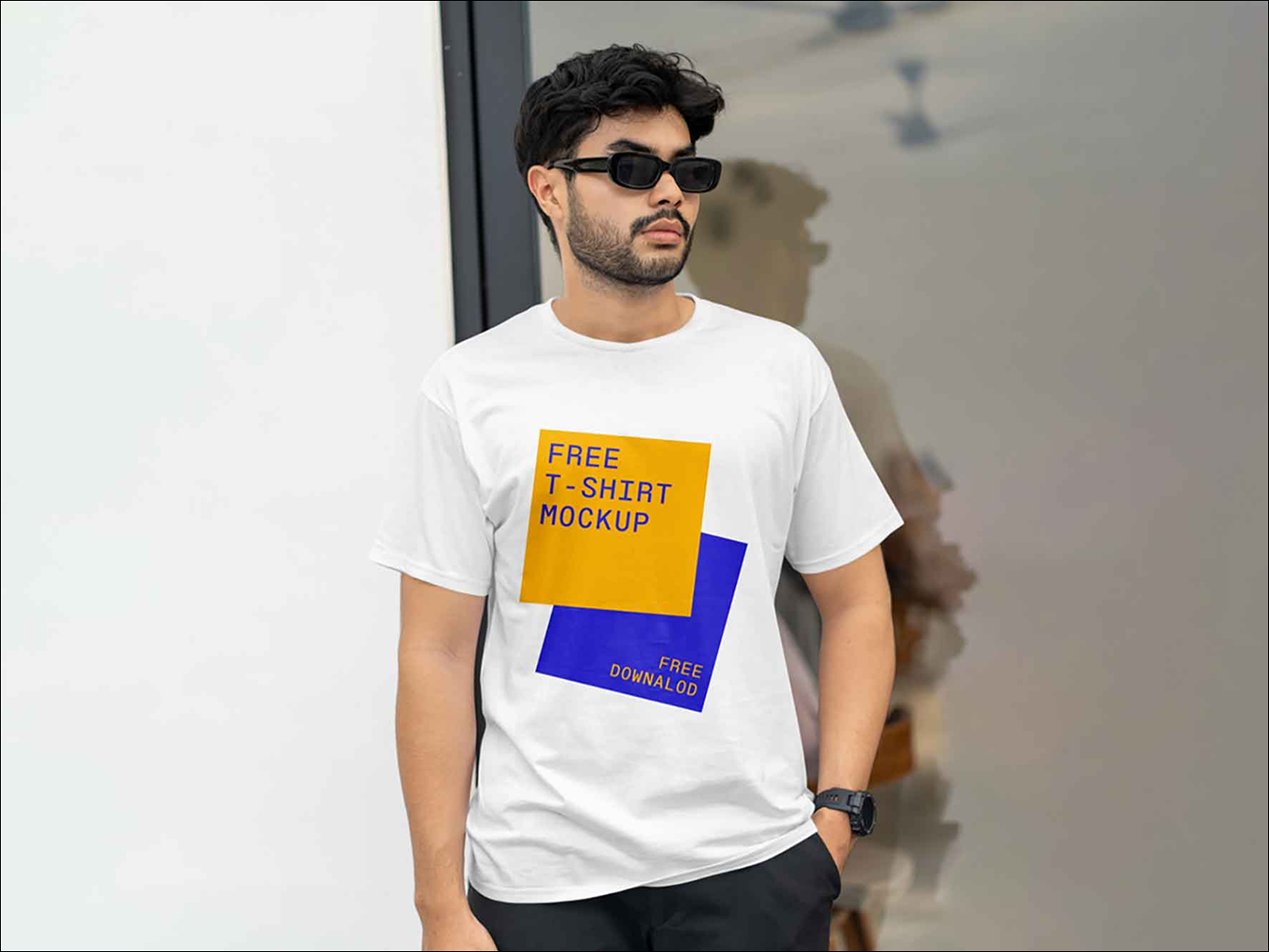 Free Male Model T-Shirt Mockup PSD for Photoshop